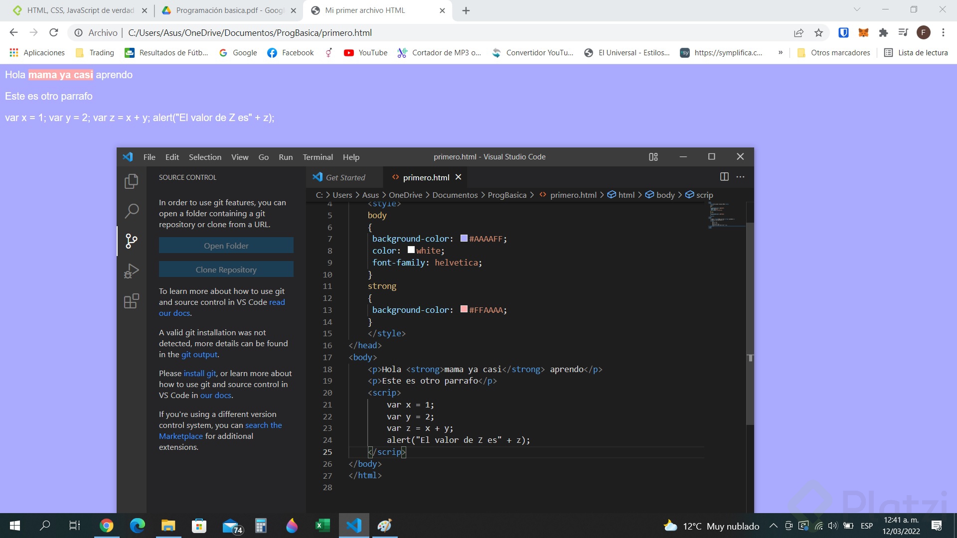 Estoy utilizando visual Studio Code al momento de realizar el ejercicio cuando estoy en la parte ...